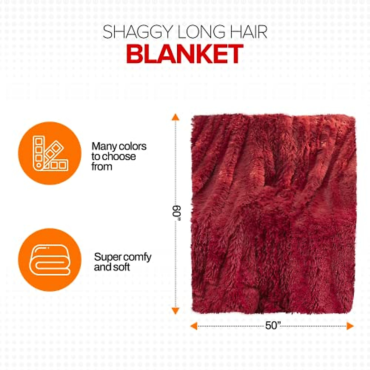 Cheer Collection Long Shaggy Hair Throw Blanket - Ultra Soft and Fuzzy - 50" x 60" inches, Maroon