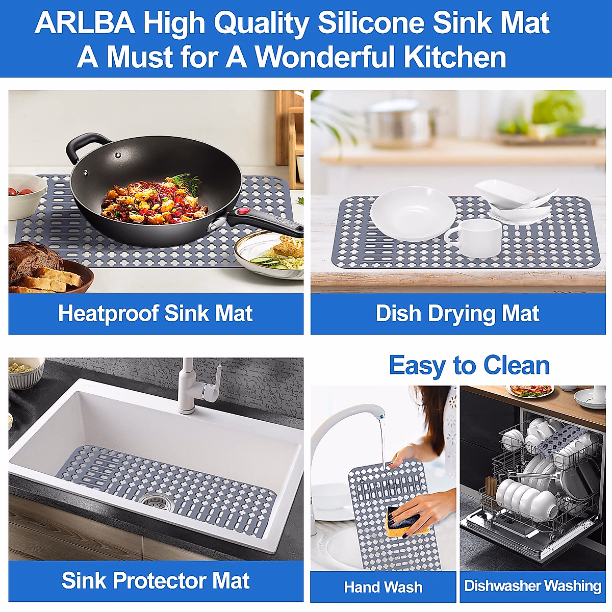 ARLBA Upgraded Silicone Kitchen Sink Mat 25"x13"，Sink Protectors for Kitchen Sink with Rear Drain/Center Drain,Sink Bottom Grid Protection Sink Rack For Farmhouse Stainless Steel/Porcelain Sink