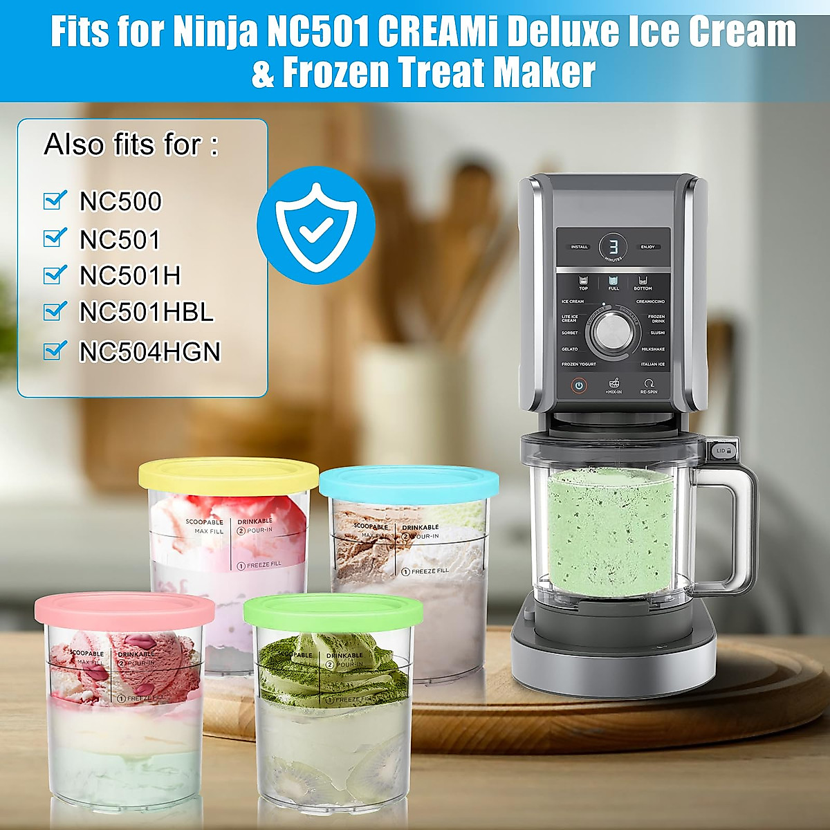 Pints for Ninja Creami Deluxe,for Ninja NC500 NC501 Creami Deluxe Pints and Lids 4 Pack 24 oz Creamy Ice cream Containers Cups Canisters, Compatible with Ninja Ice Creami Deluxe Ice Cream Makers