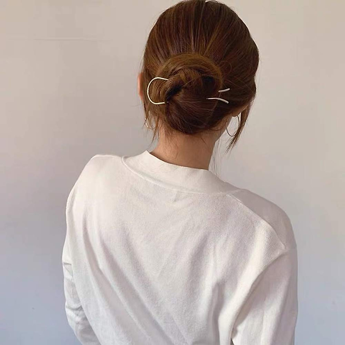 HYFEEL Metal Hair Fork 4.6 inch Simple U Shape Updo Hair Sticks Alloy Gold-plated 2 Prong Bun Hair Pins Clips Grips for Women Thick Hair Styling Tool Accessories, 3 Pack