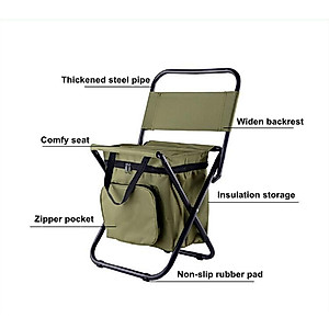 UNISTRENGH Outdoor Folding Fishing Chair Portable Camping Stool Foldable Chair with Double Layer Oxford Fabric Cooler Bag for Fishing Beach (Military Green)