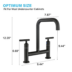 Dornberg Bridge Kitchen Faucet, 360 Swivel 2 Hole 2 Handle Kitchen Sink Faucet, Stainless Steel Matte Black