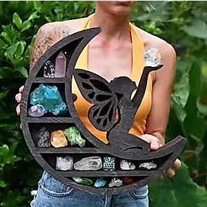 YARLED Gothic Witch Crystal Decoration Rack, Huiles Essentielles, Petites Plantes Et œUvres D'Art - Bohemian Wind Wall Decoration Rack -, Hanging Rack PréSentoir En Bois (Fairy)