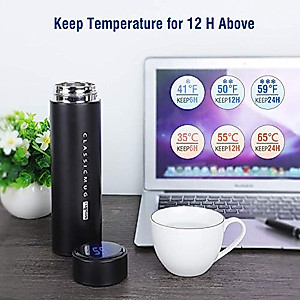 Smart Vacuum Flask Stainless Steel Water Bottle 15oz Thermos with LCD Touch Screen tempreture Display with Double Wall Vacuum Insulated Sweatproof Sport Design, Coffee Thermal Carafe