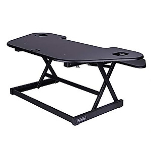 Rocelco 46" Height Adjustable Corner Standing Desk Converter, Quick Sit Standup Dual Monitor Riser, Gas Spring Assist Tabletop Computer Workstation, Large Keyboard Tray, (R CADRB-46), Black
