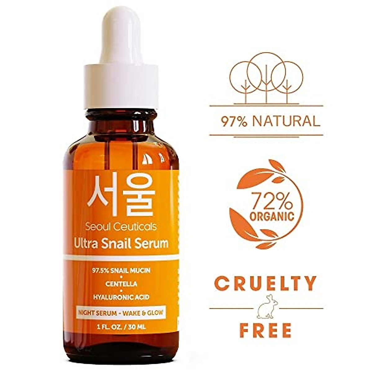 SeoulCeuticals Korean Skin Care 97.5% Snail Mucin Serum – Korean Beauty Skincare Night Serum Hyaluronic Acid for Face Contains K Beauty Snail + Centella Asiatica - Potent Anti Wrinkle Serum 1oz