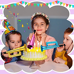 36 Pcs Plastic Trumpet Kids Noise Toys Play Metallic Trumpet Mini Shiny Blow Horn Trumpet Noise Makers Toy Plastic Colors Musical Instruments for New Year Birthday Graduation Party Favors, 6 Inch