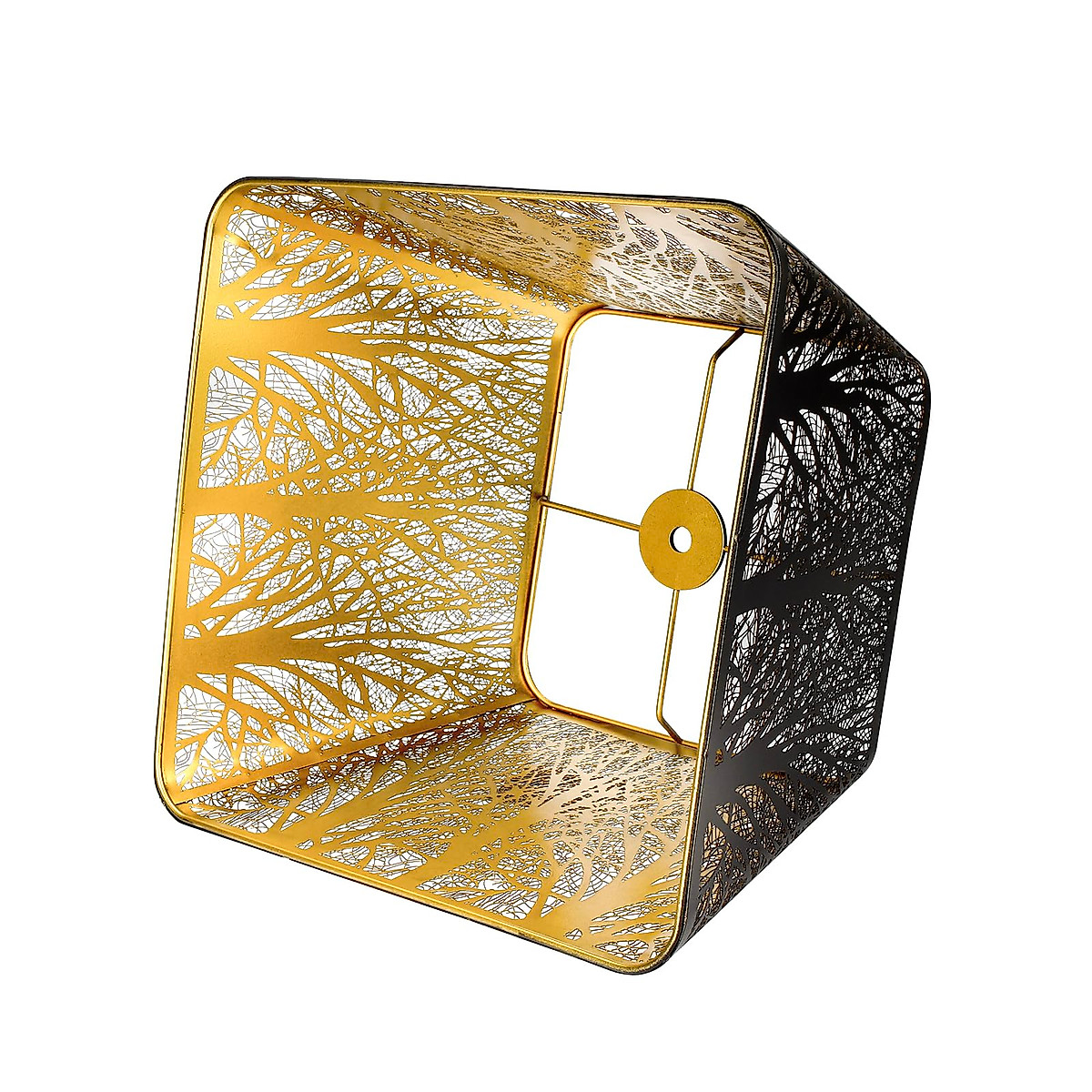 Medium Square Lamp Shades, ALUCSET Metal Lampshade with Pattern of Trees for Table Lamp and Floor Light, 7 x 10 x 7.5 Inch, Pattern of Trees (Black/Gold)