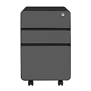 Laura Davidson Furniture Stockpile Flat 3 Drawer File Cabinet with Lock - Under Office Desk Metal Filing Cabinet, Legal/Letter File Folders, Wheels and Stationary Feet, Pre-Assembled, Grey