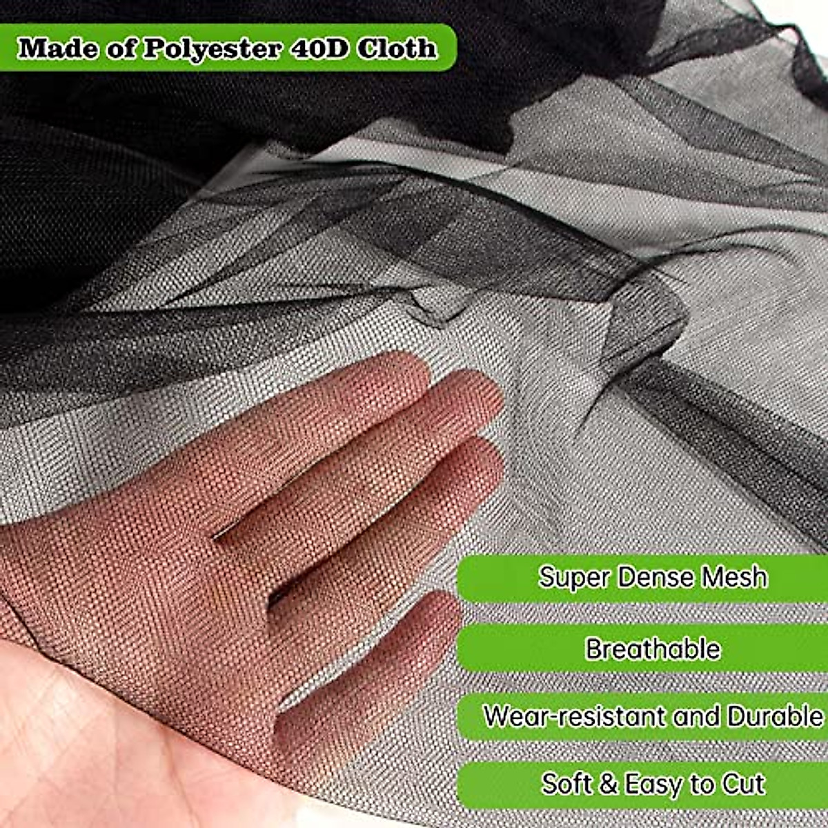 Mosquito Netting 39x10Ft Garden Mesh Netting, Fly Bird Net Barrier Hunting Blind Plant Protecting Net, 3x12m Black