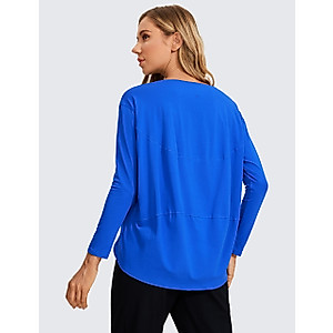 CRZ YOGA Pima Cotton Long Sleeve Workout Shirts for Women Loose Fit Athletic Yoga Shirt Casual Boat Neck Fall Tops Strong Blue X-Large