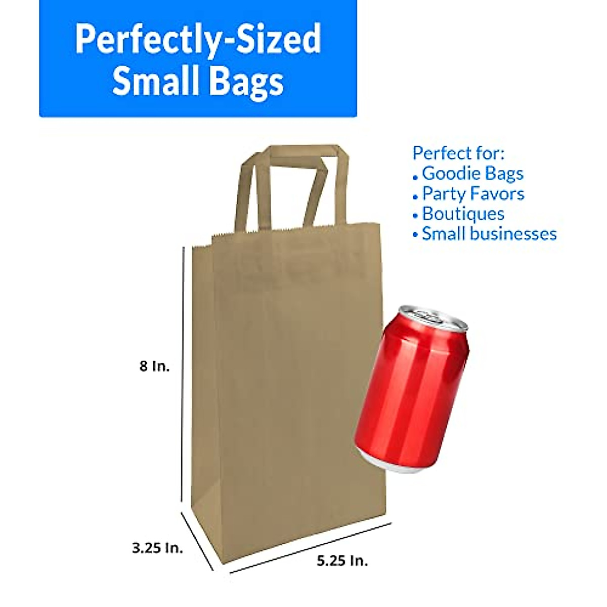 Reli. 110 Pack | 5.25"x3.25"x8" | Small Kraft Gift Bags w/Handles | Kraft Paper Gift Bags/Shopping Bags | Brown Paper Bags for Gifts, Retail, Merchandise, Party Favors