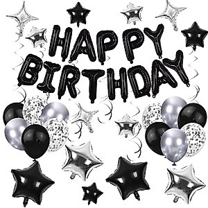 56 PCS Happy Birthday Balloons Happy Birthday Banner Silver and Black Balloons for Boys Men Girls Women 16th 18th 20th 21st 25th 30th 40th 50th 60th Birthday Party Decorations (Black)