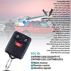 Car Keyless Entry Remote Key Fob Replacement for Ford 1998-2016 F150 F250 F350 Escape Expedition Explorer Ranger /Mazda /Lincoln CWTWB1U331 CWTWB1U345 3Button Pack of 2