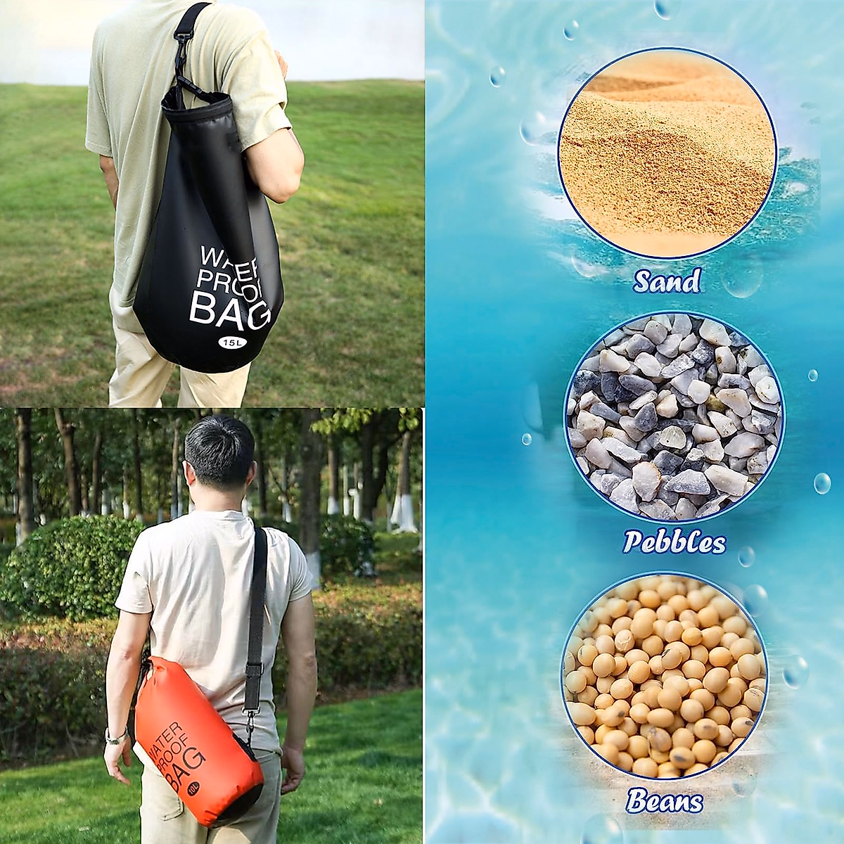 TWOZOZO Pool Ladder Weights 15L PVC Waterproof Dry Bag, Swimming Pool Ladder and Step Weight, Durable Sandbag Kayak Dry Bag Canoe Trip Bag, Work with Above-Ground/In-Ground Pool Steps(Lake blue)