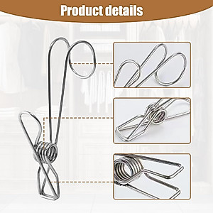 Stainless Steel Metal Long Tail Clip with Hooks,2024 New Stainless Steel Clothespins with Hooks,Clip Hanging Universal Clips,Hanging Universal Clips for Kitchen Bathroom Office DIY (20Pcs)