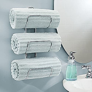 mDesign Modern Decorative Metal 3-Level Wall Mount Towel Rack Holder and Organizer for Storage of Bathroom Towels, Washcloths, Hand Towels - 2 Pack - Chrome