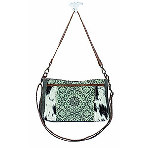 Myra Bag Dual Strap Cowhide & Upcycled Canvas Bag S-1149, Brown, One Size