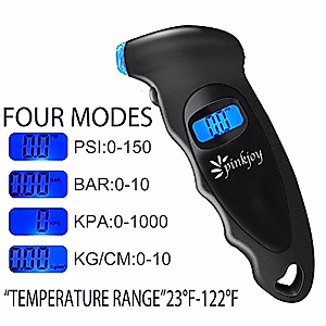 PINKJOY Digital Tire Pressure Gauge 150 PSI, 4 Settings, Tire Gauge for Car, Truck, Motorcycle, Bicycle with Backlit LCD and Non-Slip Grip (Black)