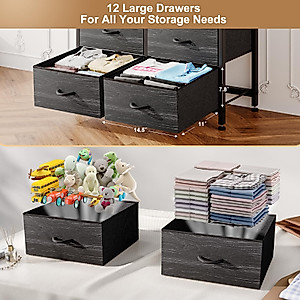 YaFiti Dresser for Bedroom, Tall Dresser with12 Drawers, Dressers Bedroom Furniture Dressers & Chest of Drawers for Clothes, Closet, Black 2pcs