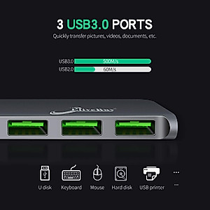 8 in 1 USB C Hub 40Gbps Thunderbolt 3 Dongle with 3 USB 3.0 Ports, 4K USB C to HDMI, SD/TF Card Reader, 100W Pd for MacBook Air 2018 13'', MacBook Pro 2018/2017/2016 13'' 15''