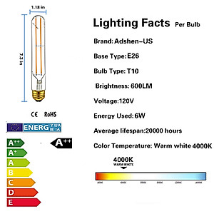 Dimmable 6W Edison Tubular Led Light Bulbs T10/T30,E26 Medium Base 4000K Daylight White Filament Lamp 60 Watt Incandescent Bulb Equivalent,7.3 Inch,Pack of 4