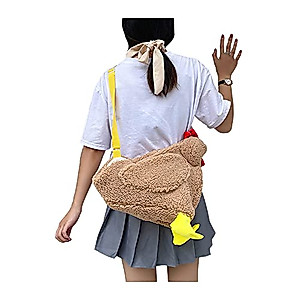 Cute Chicken Crossbody Bags for Women Girl Plush Handbags Cartoon Rooster Shoulder Bag (Khaki)