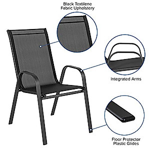 Flash Furniture 4 Flex Comfort Stack Chairs, 55" Tempered Glass Patio Table with Umbrella Hole, Black