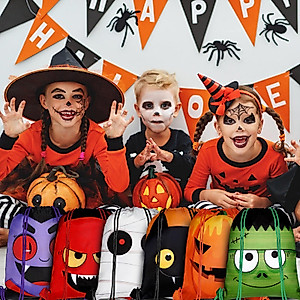 Shihanee 18 Pcs Halloween Drawstring Bags Set Halloween Drawstring Backpack Party Supplies Halloween Polyester String Sack Bags Bulk for Kids Party Favors Gift Wrap Bags, 6 Styles