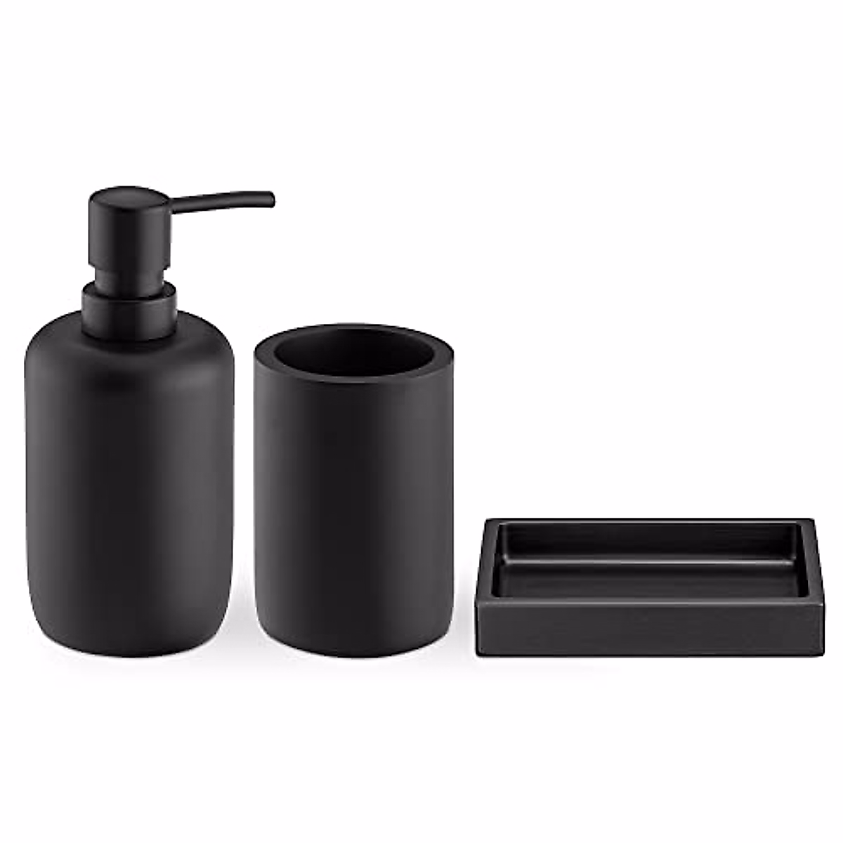 Navaris Bamboo Bathroom Accessories Set - 3-Piece Bath Accessory Kit with Toothbrush Holder/Liquid Soap Dispenser/Soap Dish Tray - Polyresin