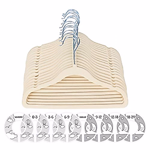 Lemonfilter 20 Pack Kids Velvet Hangers, Non-Slip Baby Clothes Hangers Space Saving Ultra Thin Toddler Children Hangers with 8 Pcs Baby Wardrobe Dividers(Beige)