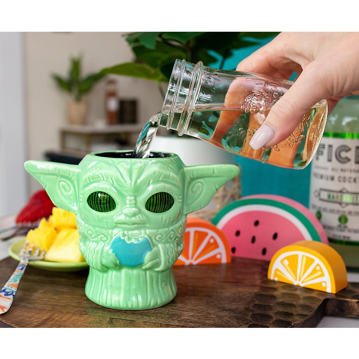 Geeki Tikis Star Wars: The Mandalorian Grogu with Cookie Ceramic Mug | 16 Ounces