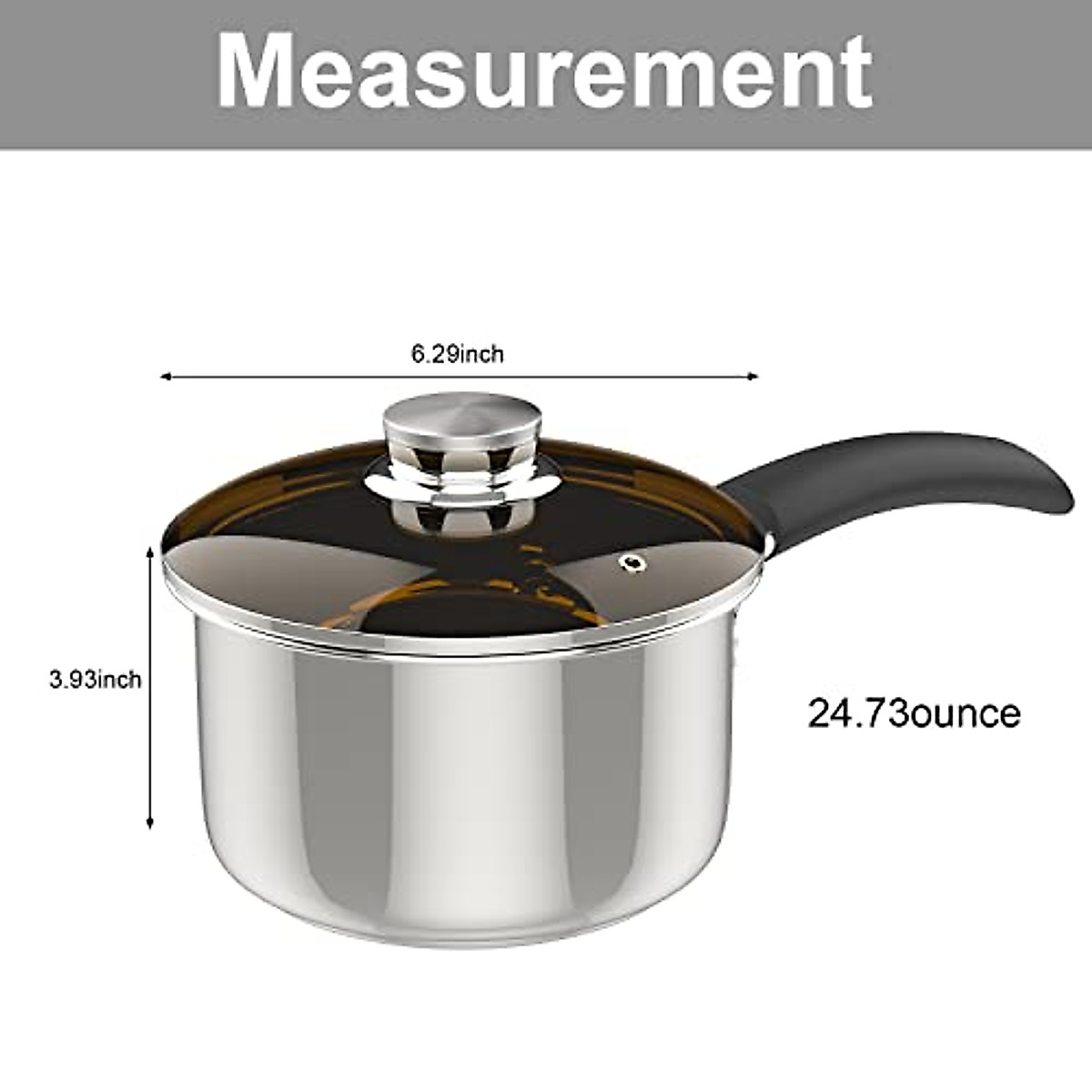 HOXHA Sauce Pot, 1.5 Quart Nonstick Saucepan, Stainless Steel Saucepan with Lid, Universal Milk Pot, Multipurpose Pot for Kitchen Home Restaurant Black