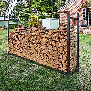 RedSwing Firewood Rack Outdoor, 8 Foot Heavy Duty Logs Holder for Fireplace Metal Wood Pile Storage Stacker Organizer, Square Tube 8ft Black