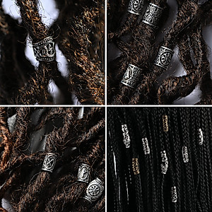 YMHPRIDE 80 Pieces Viking Beard Beads Antique Norse Hair Tube Beads Dreadlocks Beads for Hair Braiding Bracelet Pendant Necklace Silver DIY Jewelry Hair Decoration
