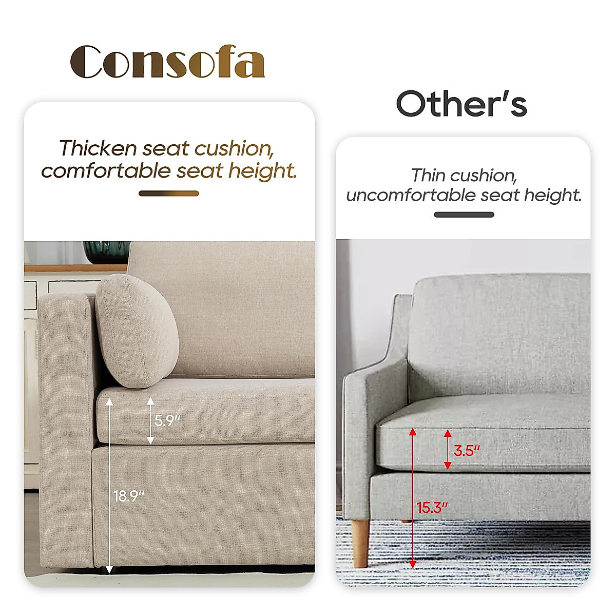 Consofa Modular Sectional Sofa, L Shape Sectional Sofa with Storage Ottoman, Convertible Sectional Sofa Couch with Removable Cover, Deep Seat Sectional Couches for Living Room, Apartment, Office