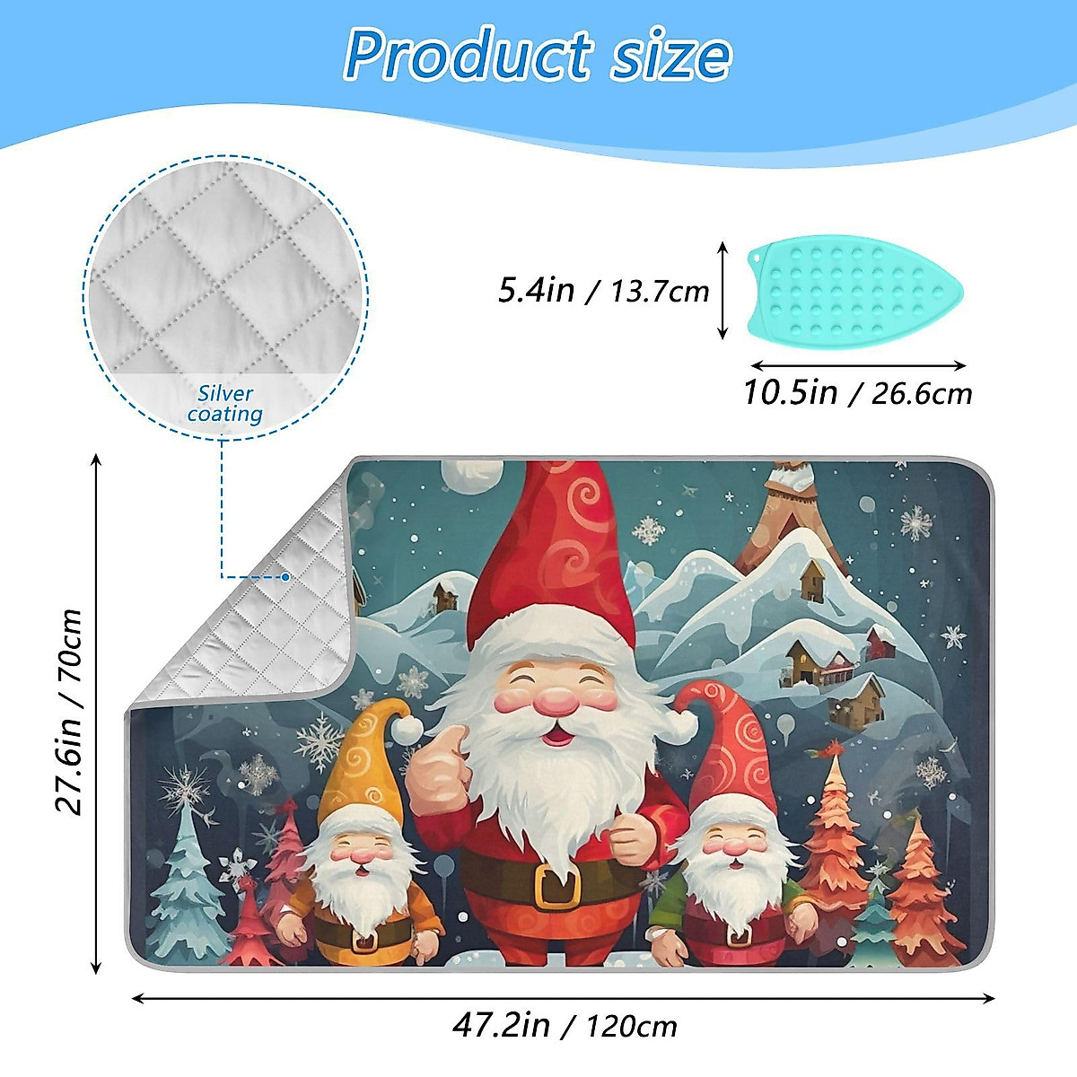 GOODOLD Christmas Gnome Ironing Mat Portable Travel Ironing Pad for Washer,Dryer,Table Top, Iron Board Alternative Cover, Large Heat Resistant Ironing Blanket