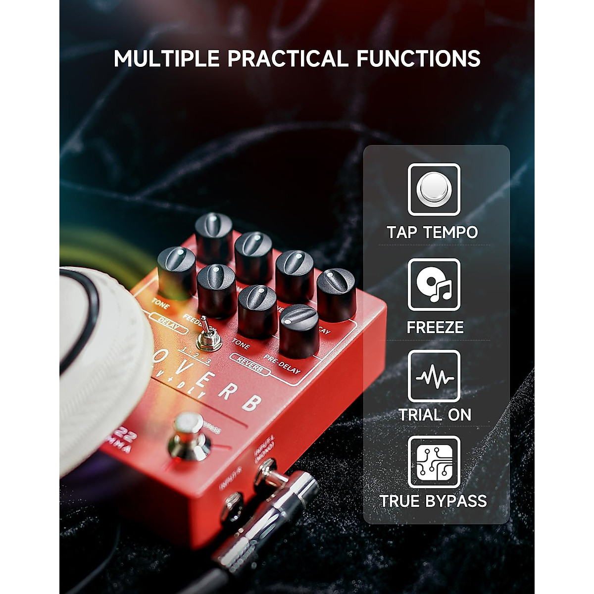 FLAMMA FS22 Stereo Delay & Reverb Combo Effects Pedal Ambient Guitar Pedal with 3 Pairs Combo Effects Reverse Delay Shimmer Reverb Tap Tempo Freeze Trail On Function