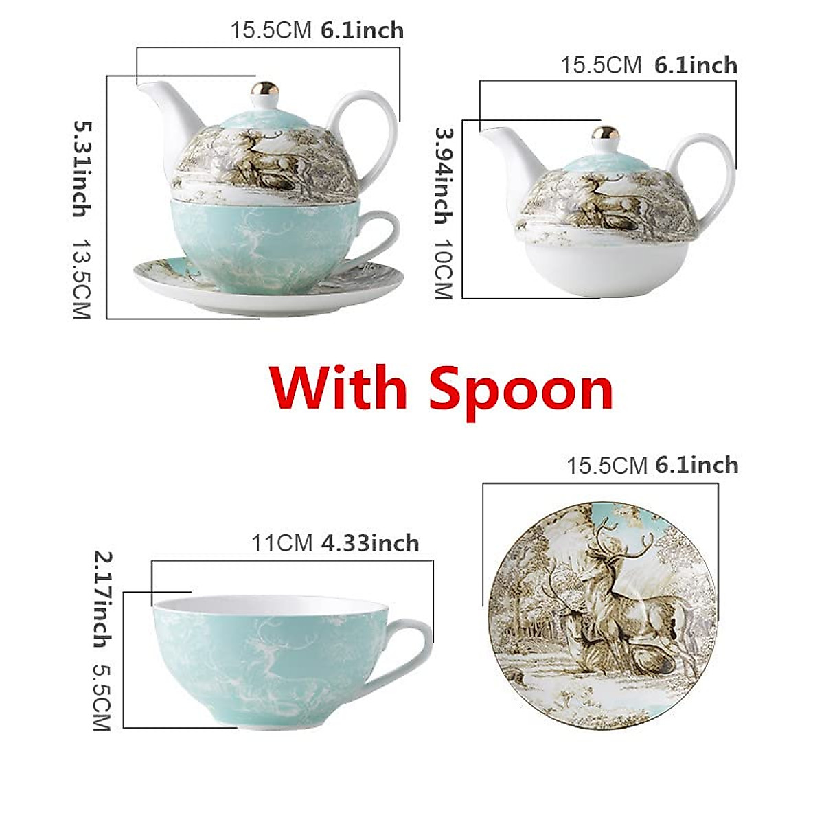 7 Colors Ceramic Tea Kettle Large Floral Colorful Teapot with Handle, Retro Hot Water Cluttered Kettles, No Whistling (Deer)