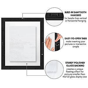 Americanflat 11x14 Floating Picture Frame in Black - Use as 11x14 Frame, 8x10 Floating Frame, or 5x7 Floating Frame with Polished Glass and Hanging Hardware - Horizontal and Vertical Formats for Wall