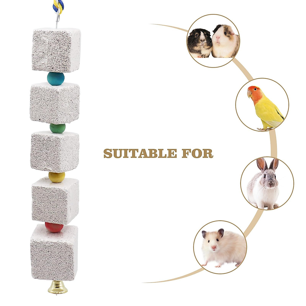 2 Pack Large Bird Chewing Toy, Parrot Beak Grinding Calcium Stone with Bells, Bird Cage Accessories, Cage Toys for Cockatiel Parakeet Parrot Budgies Rat Hamster Chinchilla Rabbit Bunny African Grey