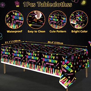233 PCS Glow Neon Party Supplies Neon Glow Tableware Set Neon Balloons Glow in The Dark Birthday Banner Cake Toppers for Blacklight Party Decoration Serves 20 (Glow Set B)