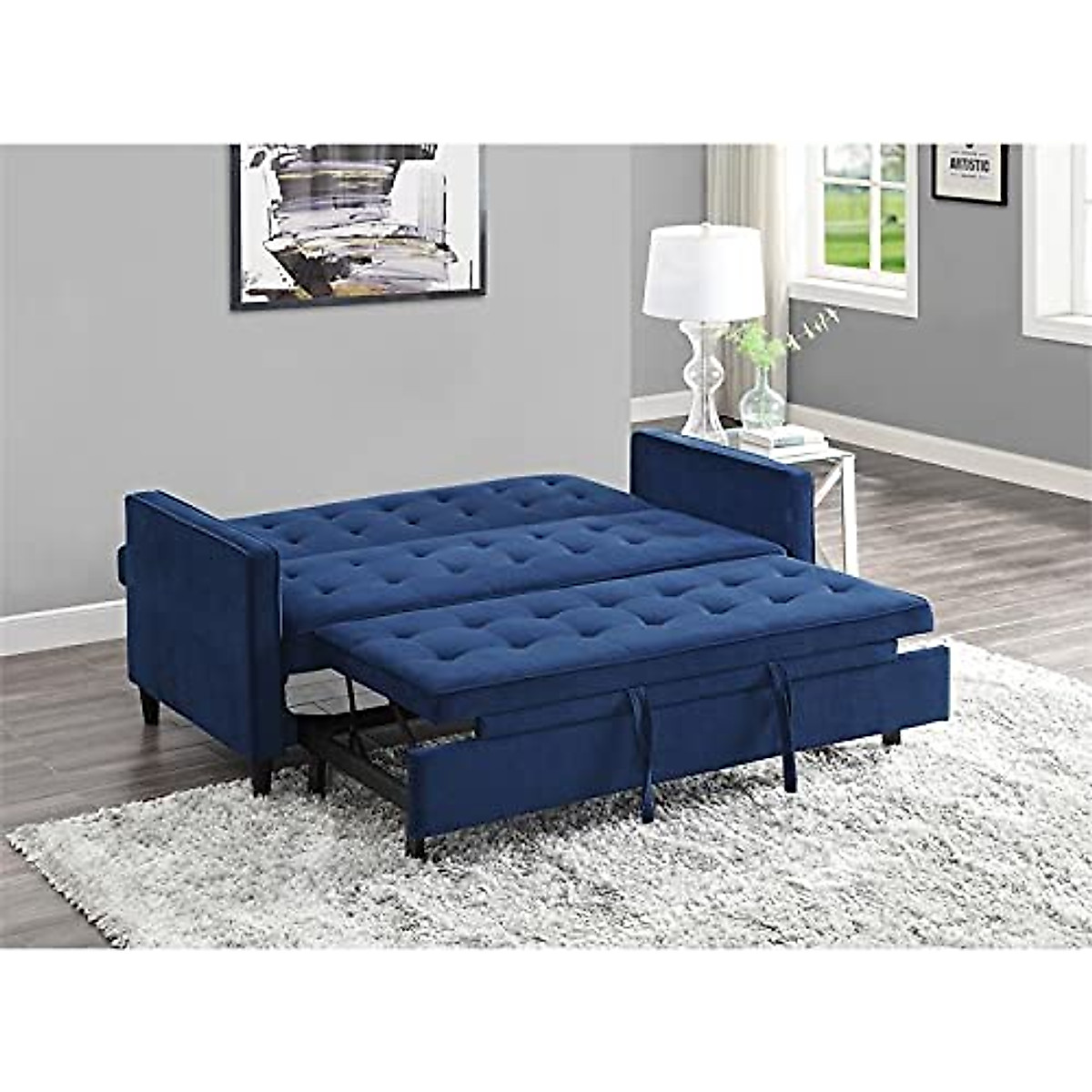 Lexicon Strader Microfiber Convertible Studio Sofa with Pull-Out Bed in Navy