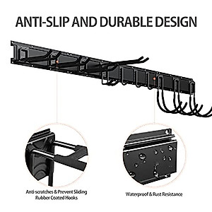 14 PCS Tool Storage Rack, 64 Inches Adjustable Garage Tool Organizer Wall Mounted Storage System with 10 Hooks, Super Heavy Duty Steel Garden Tool Organizer Wall Holders