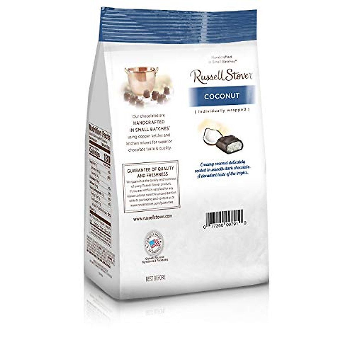 Russell Stover Dark Chocolate Coconut Mini Gusset Bag 6 Ounce Russell Stover Chocolate Coconut Chocolate Candy Bag; Sweet Coconut Covered in Rich Chocolate Candy, Individually Wrapped