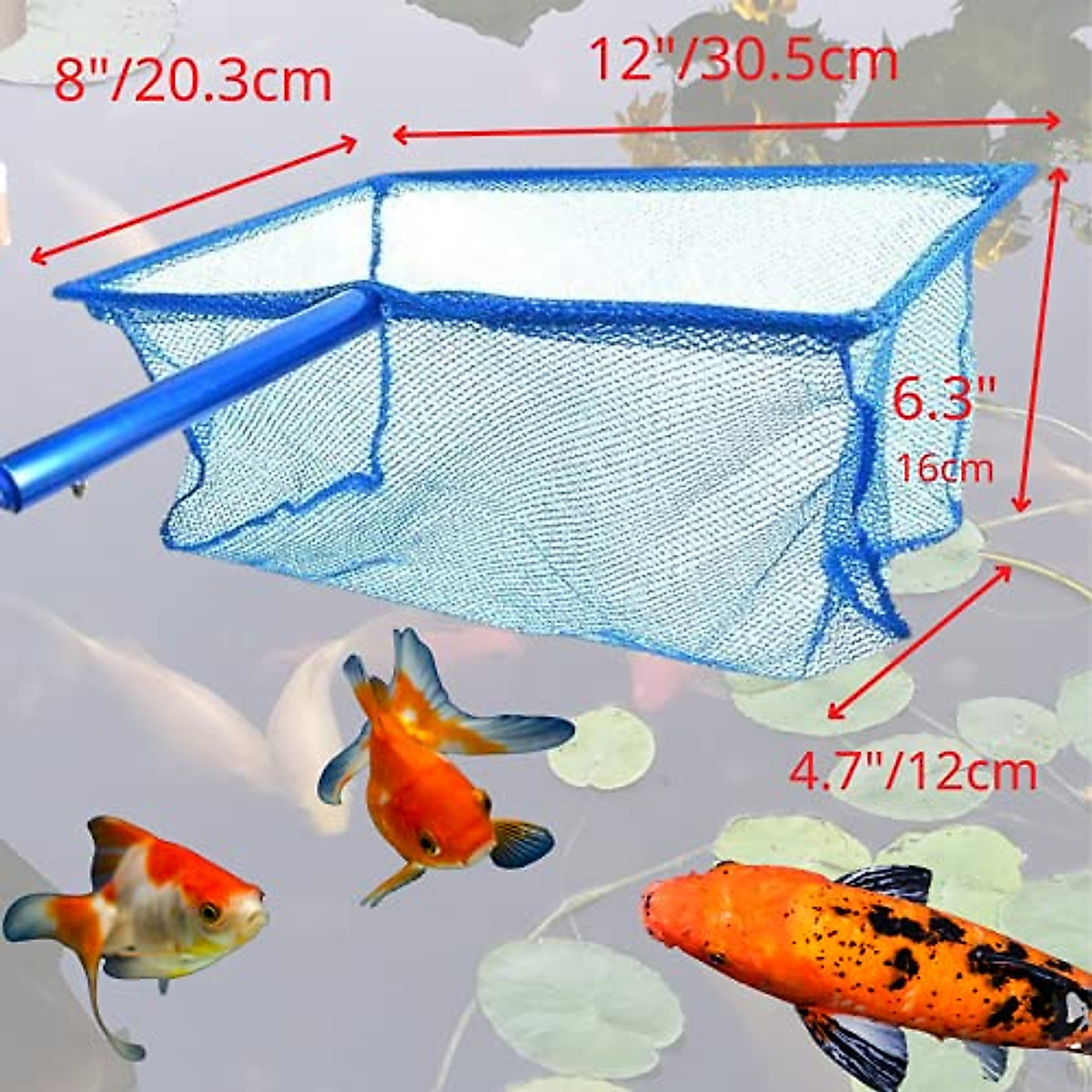 CORISRX BEST OF YOUR LIFESTYLE 12"x 8" Koi Adjustable Fish NET Handle 30~54cm Aluminum Fishing Pond Tank Blue