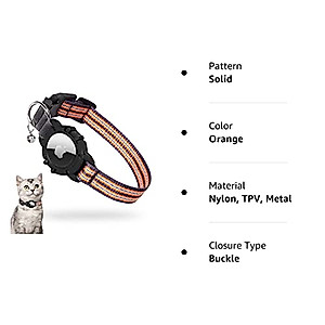 FEEYAR AirTag Cat Collar,Integrated Kitten Collar with Apple AirTag Holder, Reflective GPS Cat Collar with Bell[Orange], Lightweight Tracker Cat Collars for Girl Boy Cats, Kittens and Puppies