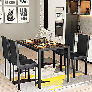 tantohom 5 Piece Faux Marble Dining Table Set- Space Saving Kitchen Table and Chairs for 4, Modern Style Table Set with 4 Leather Chairs and Perfect for Dining Room, Kitchen, Breakfast Corner