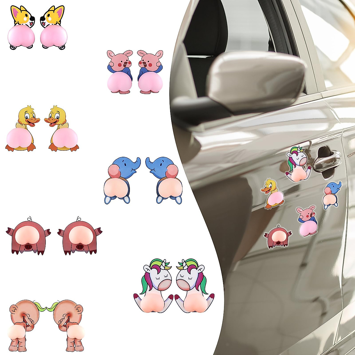 14 Pieces 3D Cartoon Car Sticker Decorative Mute Cute Car or Household Appliance Silicone Anti-Collision Strip Sticker for Rearview Mirror Car Door Frame Window