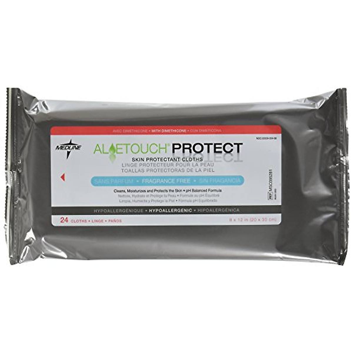 Medline Aloetouch Protect Dimethicone Skin Protectant Wipes, Hypoallergenic, Fragrance-Free, 24 Count (Pack of 24)